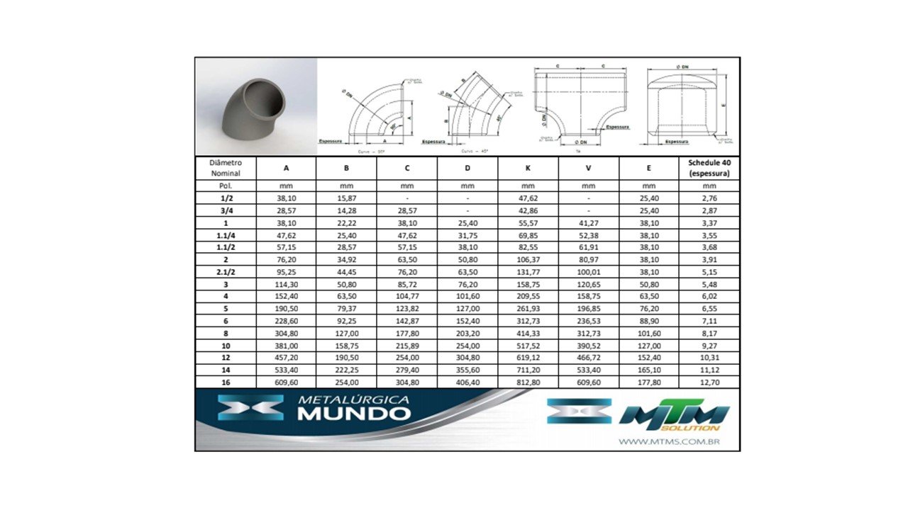 0047 – Curva 45° RL – SCH 40 14”Aço Carbono A234 WPB B16.9 – MTM Solution